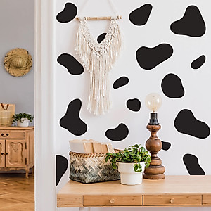 SHYJSHYJ Large Black Vinyl Cow Print Wall Decals, Peel and Stick Modern Cow Spot Wall Stickers for Bathroom Bedroom Living Room Home Wall Decor