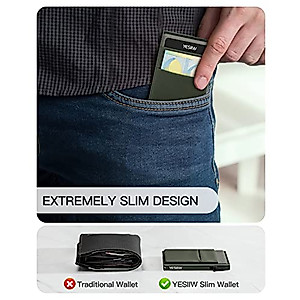 YESIIW Slim Card Holder Wallet - Minimalist Pop up Wallet for Men RFID Blocking with Money Pocket | Metal Wallet Card Case Green