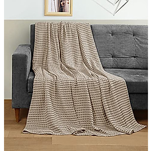 Utopia Bedding Cotton Waffle Blanket 300 GSM (Khaki - 90x108 Inches) Soft Lightweight Breathable Bed Blanket King Size Layering Any Bed for All Season
