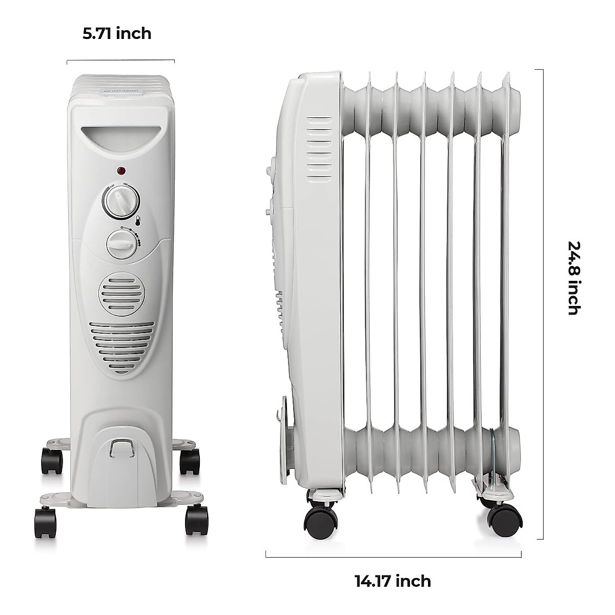 R.W.FLAME Oil Filled Radiator Heater,3 Heat Settings, Adjustable Thermostat, Portable Space heater, Quiet Heater with Tip-over & Overheating Functions(27", Grey)