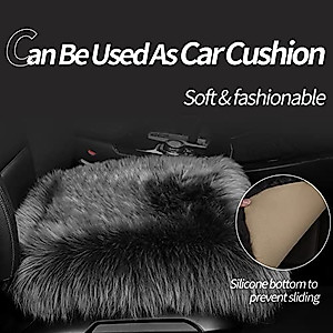 IRIWOOL Square Fur Sheepskin Chair Cover Seat Cushion Pad Super Soft Area Rugs for Living Bedroom Sofa 18" x 18" (Pack of 1), Dark Gray