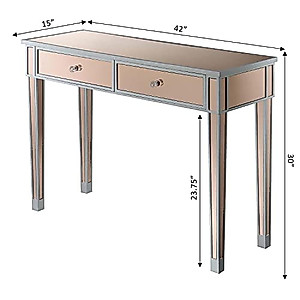 Convenience Concepts Gold Coast Mirrored 2 Drawer Desk/Console Table, Silver/Rosé