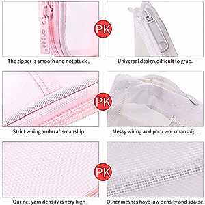 Grid Mesh Pen Pencil Case with Zipper, Large capacity Clear Makeup Color Pouch Cosmetics Bag, Multi-Purpose Travel School Teen Girls Transparent Stationary Bag, Office Organizer Box for Adluts (Pink)