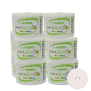 500 Pack Ridata DVD-R 16X 4.7GB 120 Min White Inkjet Hub Printable Blank Data Video Media Recordable Disc