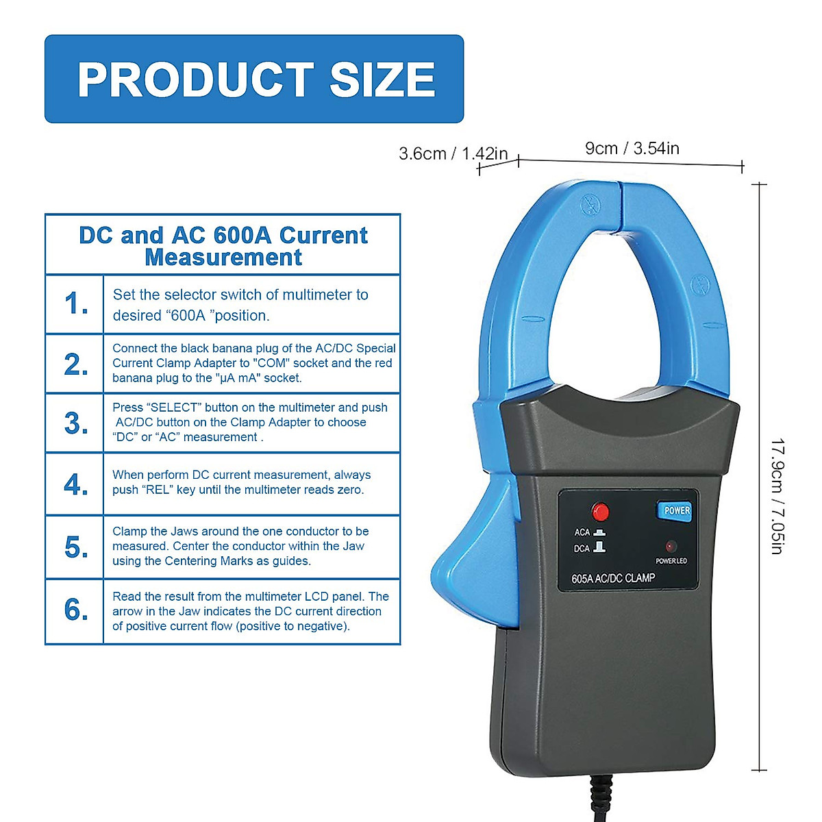 BTMETER BT-605A AC/DC 600A Clamp-on Current Probe Amp Adapter for Work with Digital Multimeters
