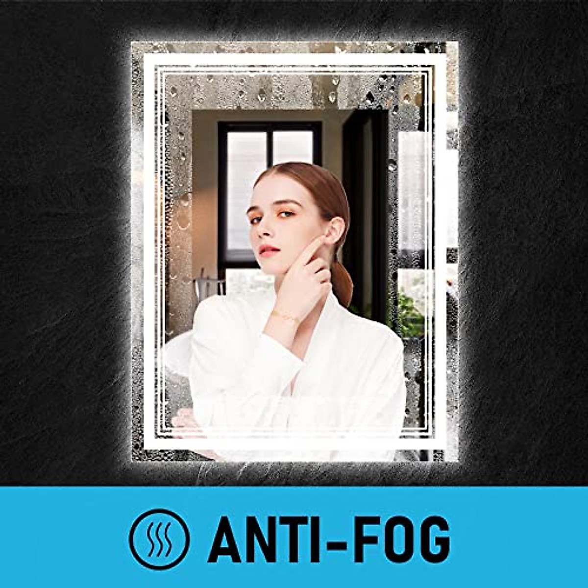 IOWVOE LED Bathroom Mirror 36 x 28 Lighted Vanity Makeup Mirror with Front Light, Wall Mounted Dimmable Mirrors with Anti-Fog, Memory Function (Horizontal/Vertical)