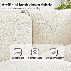 Hison Lambswool 2 Seat Cushion Couch 87'' Comfy Couch for Living Room Lambswool Sofa with 2 Pillows (White)