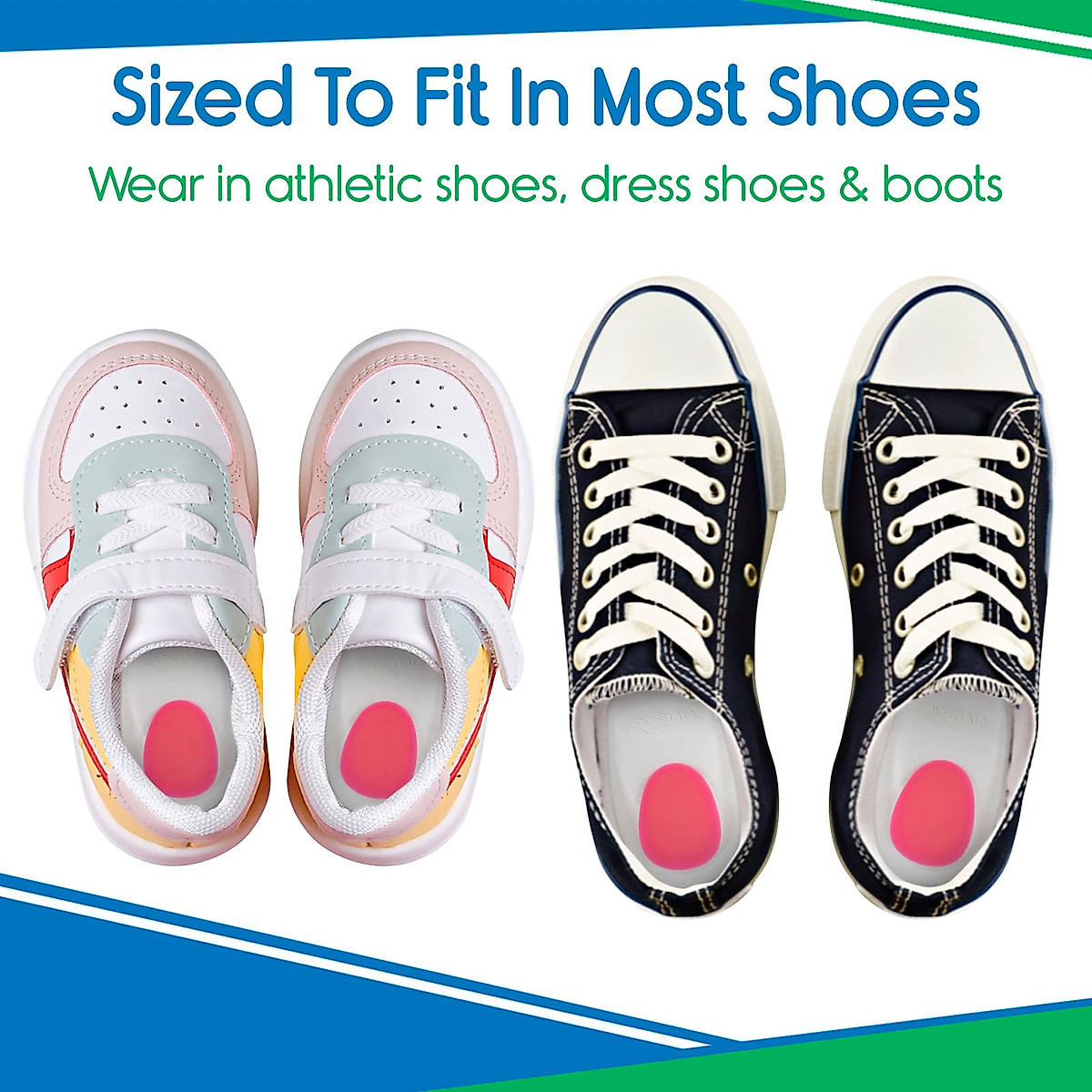 ViveSole Heel Cups for Kids for Pain Relief (2 Pairs) - Gel Cushions for Severs Disease, Plantar Fasciitis, Bone Spur - Silicone Inserts for Shoes, Orthopedic Shock Absorbing Pads for Support