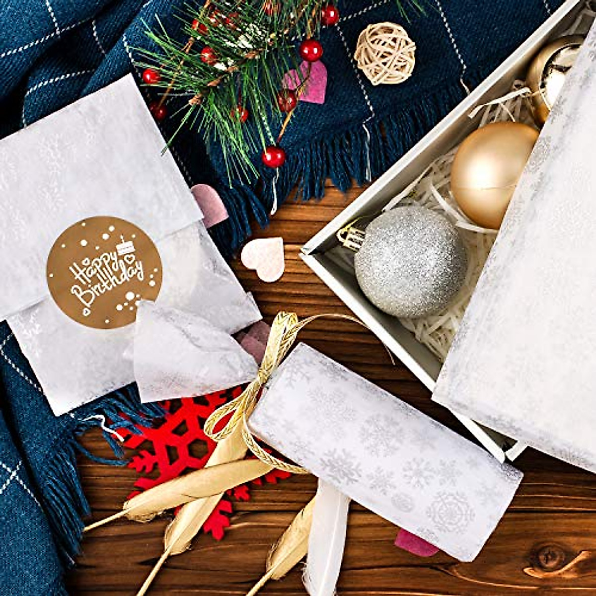 Whaline Snowflake Tissue Paper 20" x 28" Christmas Metallic Acid Free Wrapping Paper Bulk Big Size for Home, DIY and Craft, Gift Bags New Year Decorations, 60 Sheets (Silver)