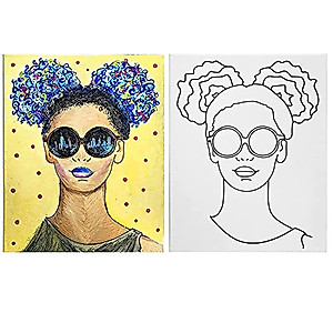 4 PACK 8x10 AFRO QUEEN PAINT PARTY SET 2 | Pre Drawn Stretched Canvas Kit | Birthday Gift | Adult Sip and BLM Party Favor | DIY Virtual Party 2 (8x10 Inches)