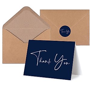 VEEYOL 100 Navy Thank You Cards with Kraft Envelopes, 5x3.75 Inches Greenery Eucalyptus Thank You Notes For Wedding, Baby Shower, Graduation, Bridal, Business, Anniversary
