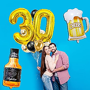 30th Birthday Decorations for Him, Black and Gold 30th Birthday Decorations with Happy Birthday Banner,Fringe Curtain,Confetti and Latex Balloons