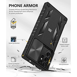 Case for Samsung Galaxy S22 Ultra 5G: Military Grade Drop Proof Rugged Protective Phone Cover with Built-in Kickstand & Slide |Shockproof Bumper Protection Textured Matte 6.8 Inch-Black