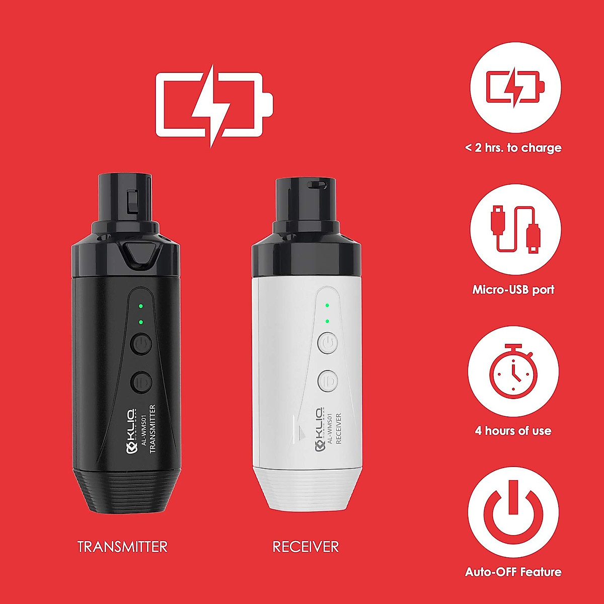 KLIQ Airlink 5.8 GHz Rechargeable Wireless Microphone Transmitter/Receiver Set (5.8G Wireless)