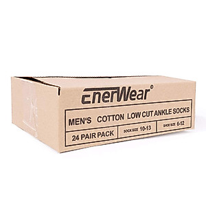 EnerWear-Coolmax 24 Pack Men's Casual Cotton Low Cut No Show Ankle Socks (10-13/24Pair, White)