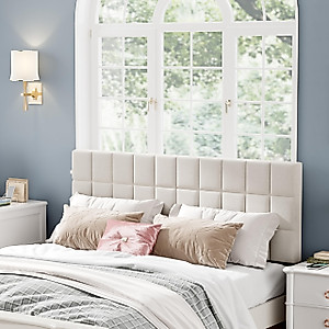 Andeworld Velvet Upholstered Tufted Queen Size Headboard,Wood Head Board with Metal Legs, Adjustable Height from 42” to 56”, Bed Headboard in Modern Design,Backboard for Bed, Beige