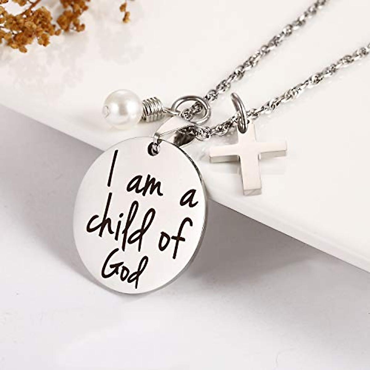 IDS Bible Verse Necklace I Am A Child of God Necklace - Baptism Gifts, Baby Shower, Godchild Gift Cross Necklace