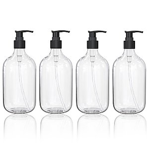4 Pack 17 Ounce Round Pump Bottle Dispenser 500 ml Refillable Clear Plastic Lotion Dispenser Empty Lotion Pump Bottle Liquid Container for Essential Oil Soap Lotion Shampoo