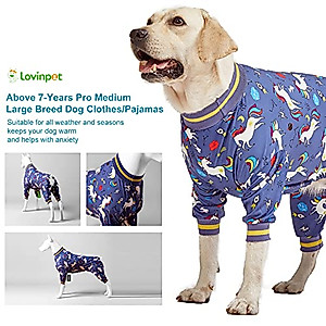 LovinPet Large Breed Dog Onesie Clothes, Slim Fit/Stretchy Knit, Unicorn Rocket Grey Print, Pet Anxiety Relief,Wound Care/Post Surgery Large Dog Shirt,UV Protection,Large Breed Dog Jammies PJ's/Large