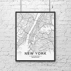 New York Map Wall Art New York Street Map Print New York Map Decor City Road Art Black and White City Map Office Wall Hanging 11x14inch Unframed