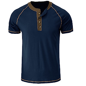 Fashion Men’s Henley Shirts Casual Cotton Short Sleeve Classic Solid Color T Shirts Comfort Tee Top Blue