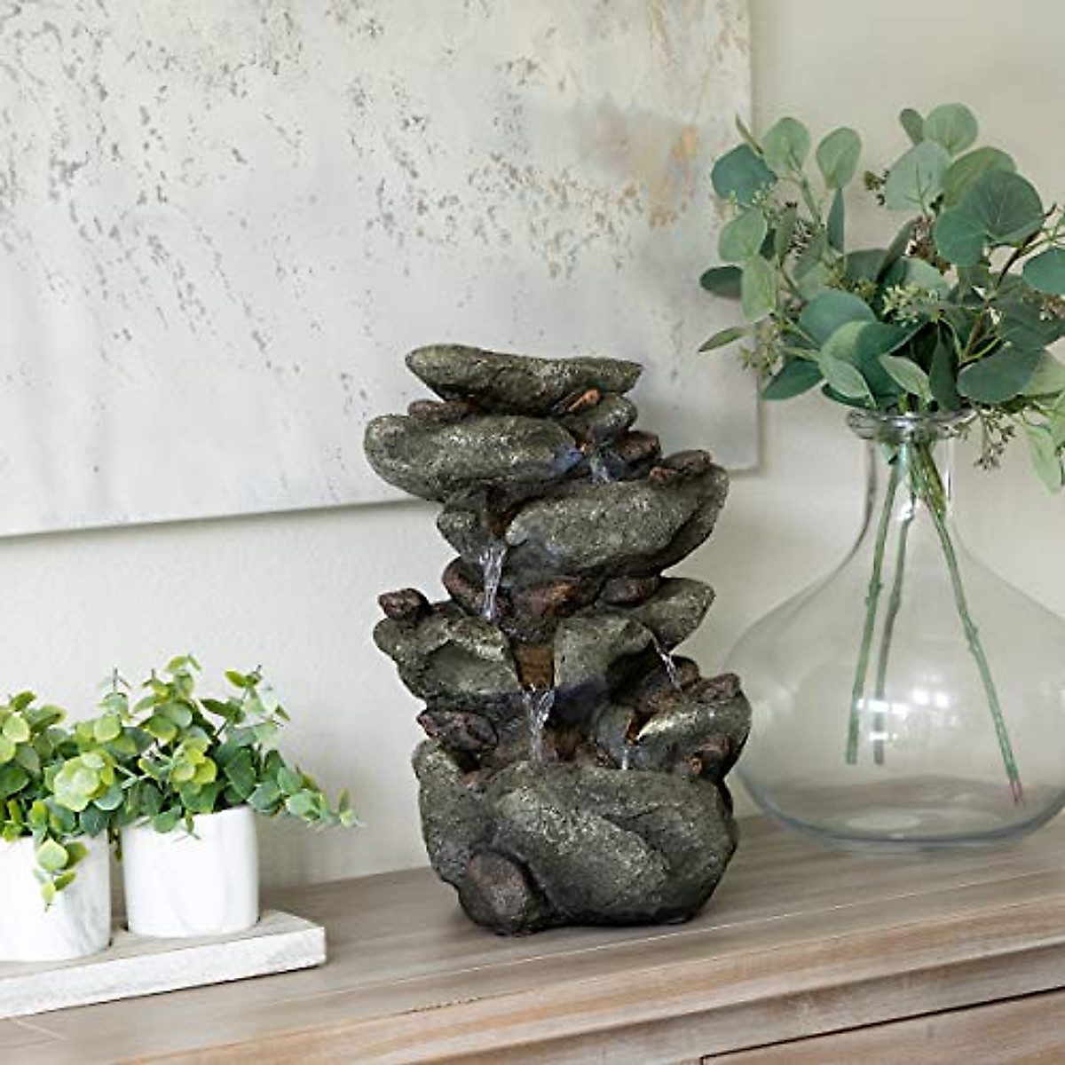 Alpine Corporation TZL154 Alpine Fountain with LED Light Rainforest Rock Frountain, 9" L x 8" W x 14" H, Mixed Colors