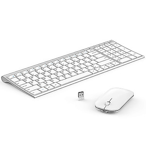seenda Rechargeable Wireless Keyboard Mouse, Ultra Thin Low Profile Wireless Keyboard and Mouse with Number Pad, Quiet Portable Combo Compatible for Windows XP/7/8/10/11/11 Pro, Silver White