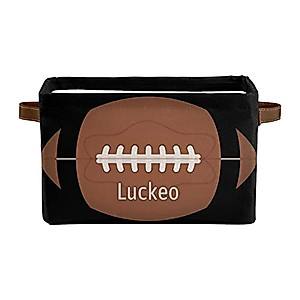 Black Football Personalized Storage Basket ,Custom Storage Bins Cubes Organizer with Handle for Bedroom Wardrobe,Nursery,Basket 1 Pack