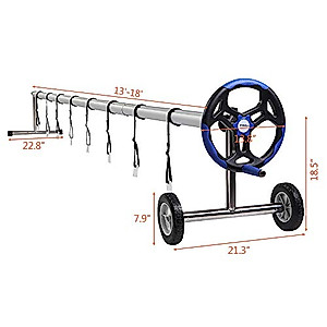 VINGLI Pool Cover Reel Set 18 FT Solar Cover Reel for Inground/Outdoor Swimming Pool Well Made Aluminum Blanket Reel Solar Cover Roller Blue