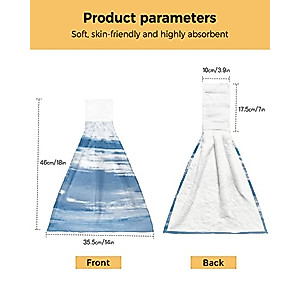 Kitchen Towels with Hanging Loop & Hook Abstract Blue and Gray Texture Soft Absorbent Dish Cloth Bath Hand Tie Towels for Hotel Home Set of 1