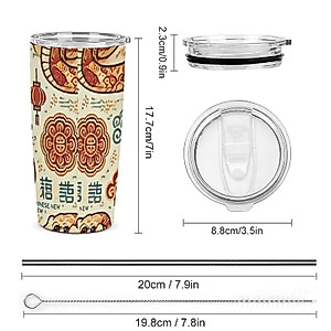 20oz Chinese Auspicious Cloud Snake Pattern Tumbler Stainless Steel, Vacuum Insulated Tumbler with Lid And Straw Unique Coffee Mug Travel Mug Gifts for Women Men