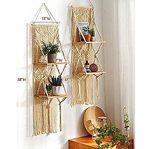 MAKEONEWO Macrame Wall Hanging Shelf Set of 2 Macrame Shelves Handmade Decorative Floating Boho Shelf-Plant Shelf Display Rack to Organize and Decor for Living Room, Bedroom, Bathroom (10" W/2 Tier)