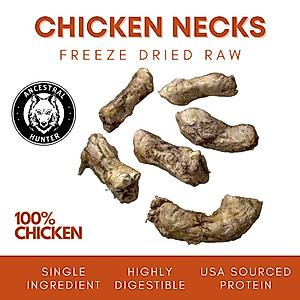 Ancestral Hunter Freeze Dried Chicken Necks for Dogs & Cats - Made in USA- Healthy Chicken Neck Treats for Dogs- Freeze Dried Raw Chicken Necks for Dogs