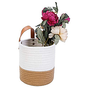 Hanging Basket - Wall Hanging Baskets for Organizing - Hanging Storage Woven Wall Basket - Small Wicker Wall Baskets for Wall Decor - Hanging Planter Baskets 6.3" x 7" (White and Brown)