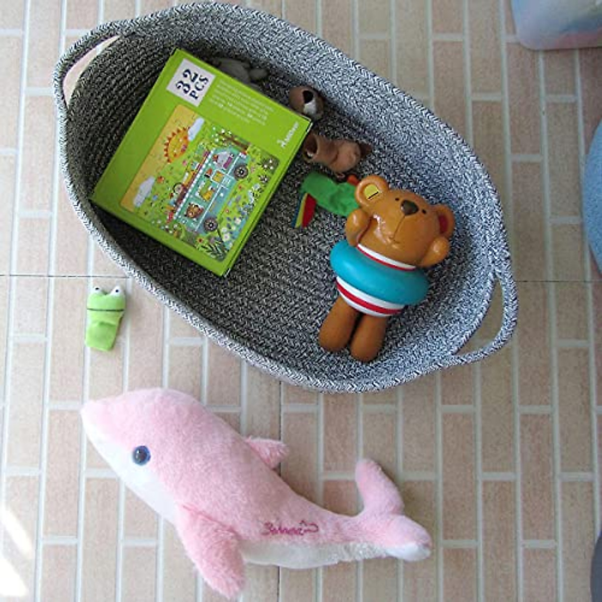 Woven Cotton Rope Storage Basket, Cube Changing Table Organizer for Closet Towels, Baby Nursery Bin, Small Dog Cat Toy Box, Gift Baskets empty (14.5"x 11"x 5") by CIKI HOME