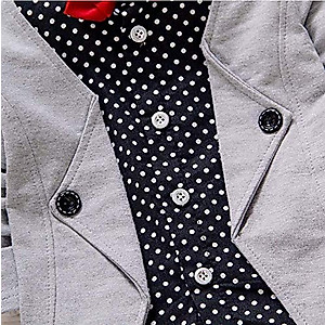 Baby Boys 2PCS Pants Suit, Polka Dot Long Sleeve Bow Folded Collar Button-Down Blouse, Long Elastic Band Pants Set (Grey, 6-12 Months)