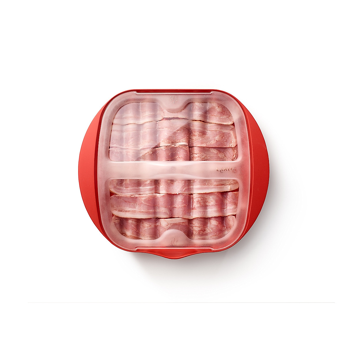 Lekue Microwave Bacon Maker/Cooker with Lid, Red, 11.02" L x 9.8" W x 2.3" H