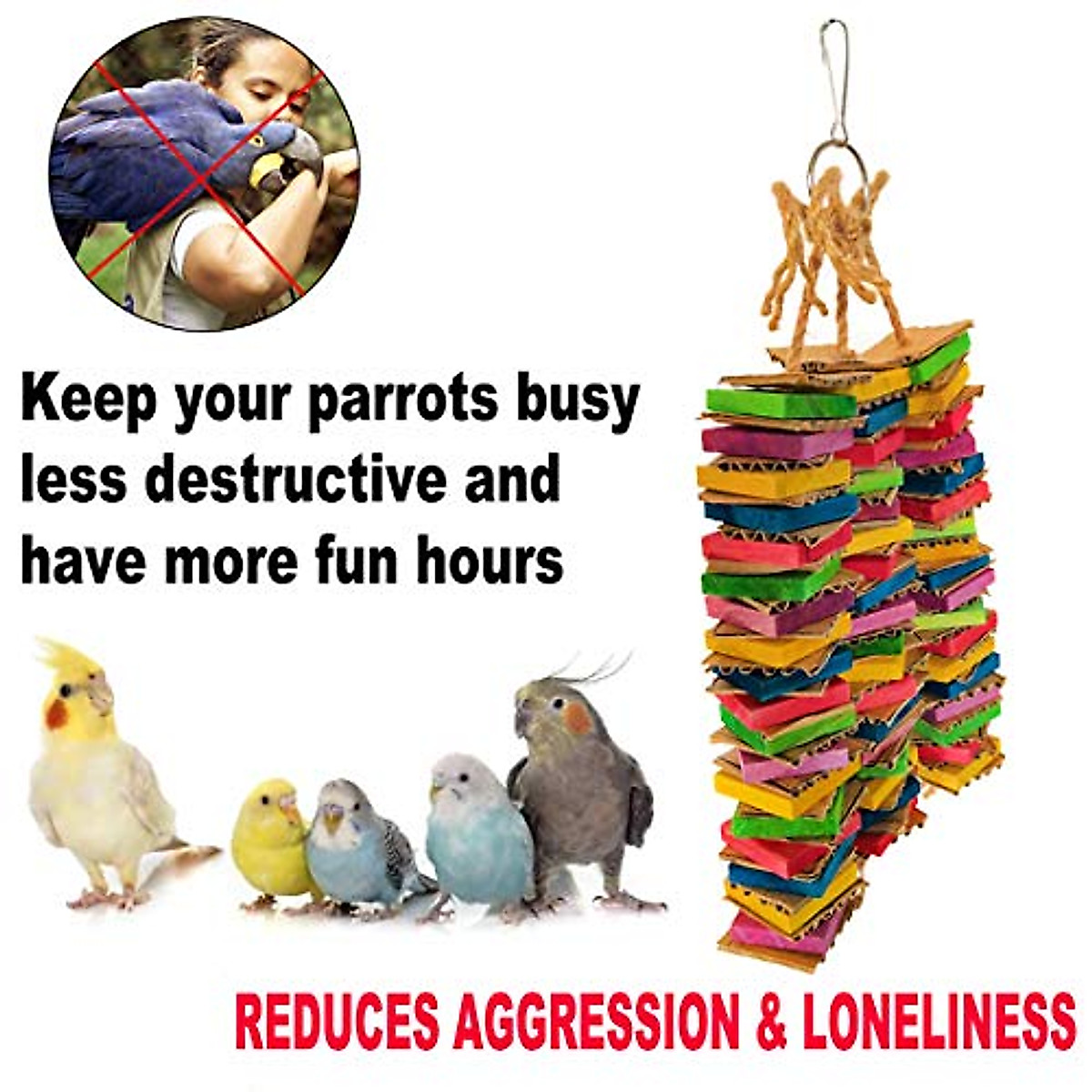 Parrot Toys for Medium Birds, Cardboard Bird Toys African Grey Parrot Toys, Natural Wooden Bird Cage Chewing Toy with Clip for Small Medium Parrots and Birds Cockatiel Conure
