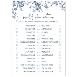 InvitationHouse 24 Blue Floral Bridal Shower Games (Would She Rather)