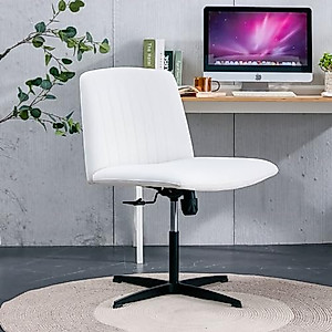 Daesar White High Grade Pu Material. Home Computer Chair Office Chair Adjustable 360 ° Swivel Cushion Chair with Black Foot Swivel Chair Makeup Chair Study Desk Chair. No Wheels