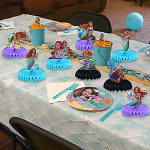8Pcs Little Mermaid Honeycomb Centerpieces, 2023 Movie Little Mermaid Themed Birthday Table Centerpiece Toppers Party Decorate for Ariel Birthday Party Supplies Baby Shower Decor