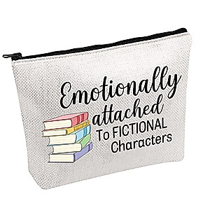 PWHAOO Book Lover Cosmetic Bag Literary Book Themed Emotionally Attached To Fictional Characters Zipper Pouch Gifts For Bookworm (EMOTIONALLY Attached B)