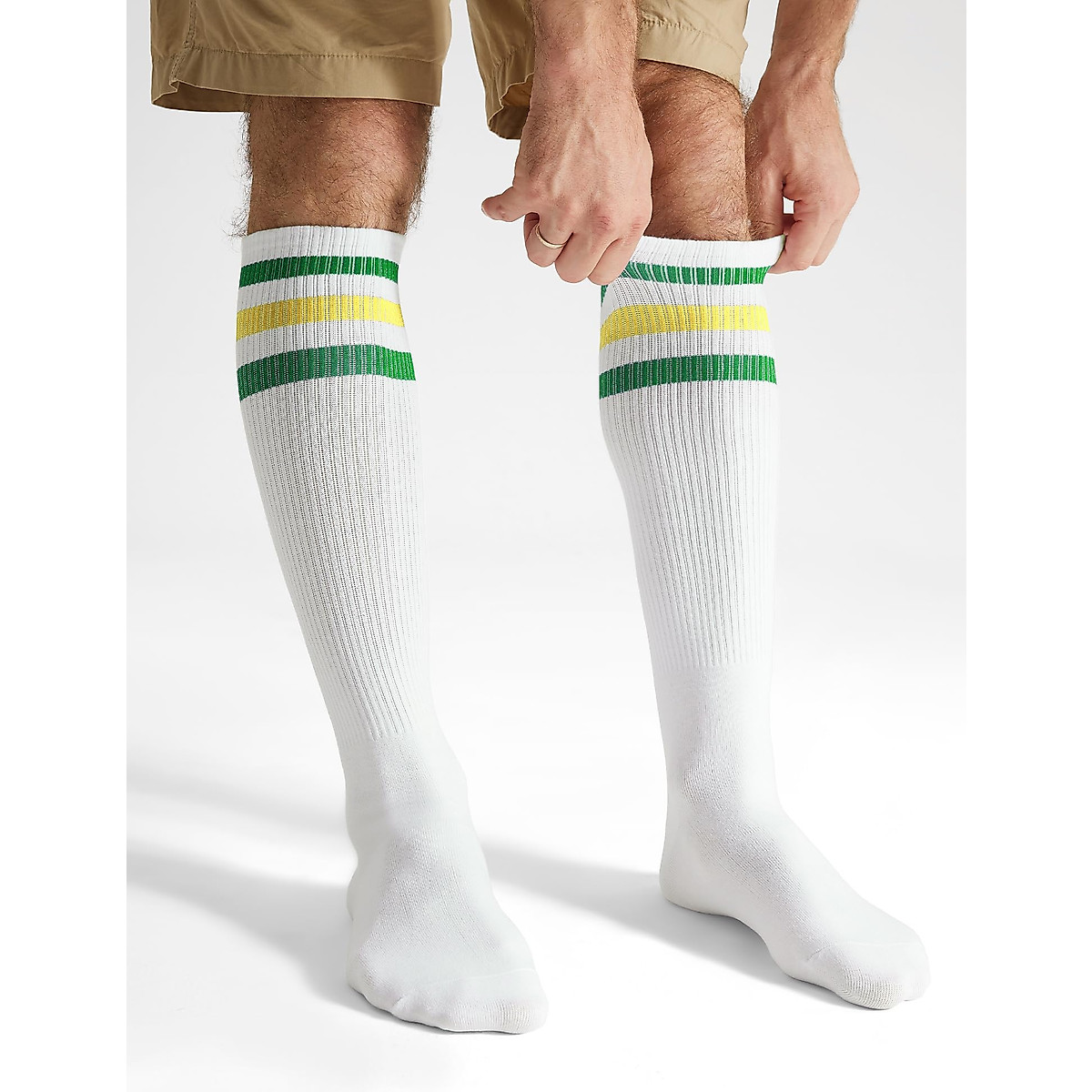 Joulli White Knee High Tube Long Socks Over the calf Cotton Knee Socks 2 Pairs