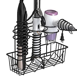 Linkidea Hair Dryer Holder Wall Mounted, Blow Dryer Holder with Adhesive Hooks, Bathroom Hair Tool Organizer for Hair Dryer, Flat Irons, Curling Wands, Hair Straighteners, Black