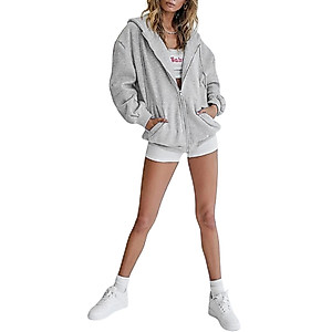 FOMOYUU Womens Oversized Zip Up Hoodie Jacket Baggy Loose Basic Zipper Hooded Sweatshirt Coat (Grey, M)