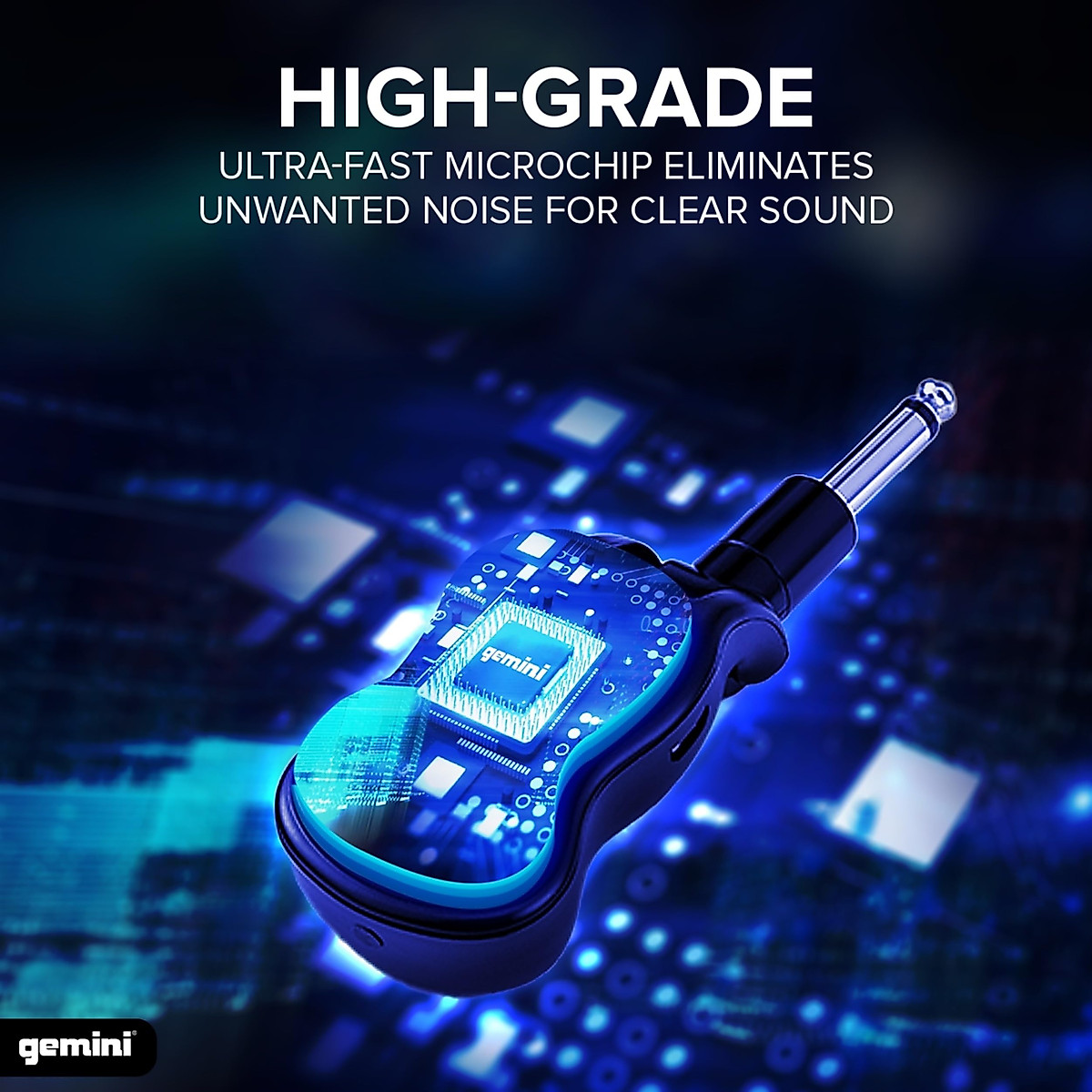 Gemini Sound GMU-G100 - Professional UHF Wireless Guitar System with Rechargeable Transmitter and Receiver, 50+ Meters Range, High-Fidelity Audio, for Electric and Acoustic Guitars, Plug & Play