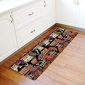 Historical African Women Antifatigue Kitchen Bath Door Mat Cushioned Runner Rug,Washable Welcome Floor Sink Mat,Waterproof Comfort Standing Doormat,American Indian Southwest Traditional 18"x30"