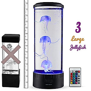 SensoryMoon Large LED Jellyfish Lava Lamp Aquarium - Electric Round Jellyfish Tank Mood Light with 3 Fake Glowing Jelly Fish, 20 Color Changing Remote, Ocean Wave Projector - Plug in Kids Night Light