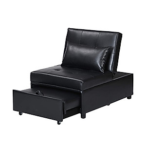 EMKK Sofa Bed, 4 in 1 Multi-Function Folding Ottoman Leather Couch with Adjustable Backrest Modern Convertible Chair for Living Room Apartment Office