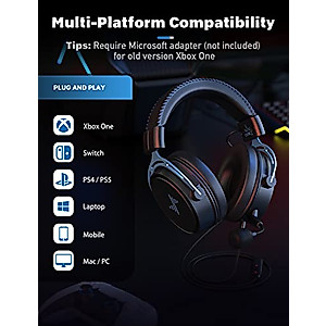 Gaming Headset for PS4 PC Xbox 1 PS5 Controller, Noise Cancelling Over Ear Headphones with Mic, Surround Sound Wired Gamer Headsets for Computer Laptop Mac Nintendo NES Games